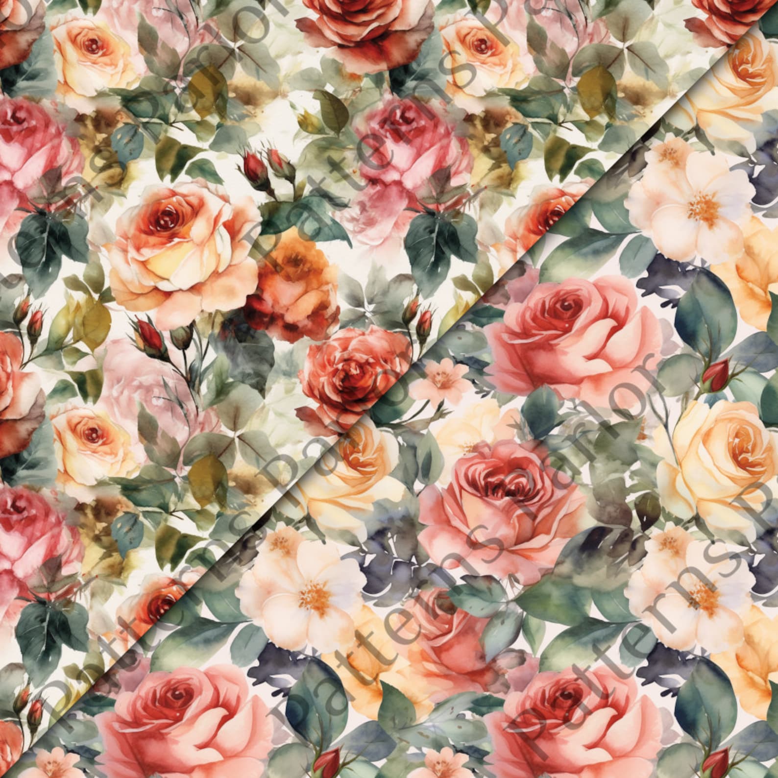 10 Watercolor Roses Seamless Pattern, Digital Paper Bundle - Etsy
