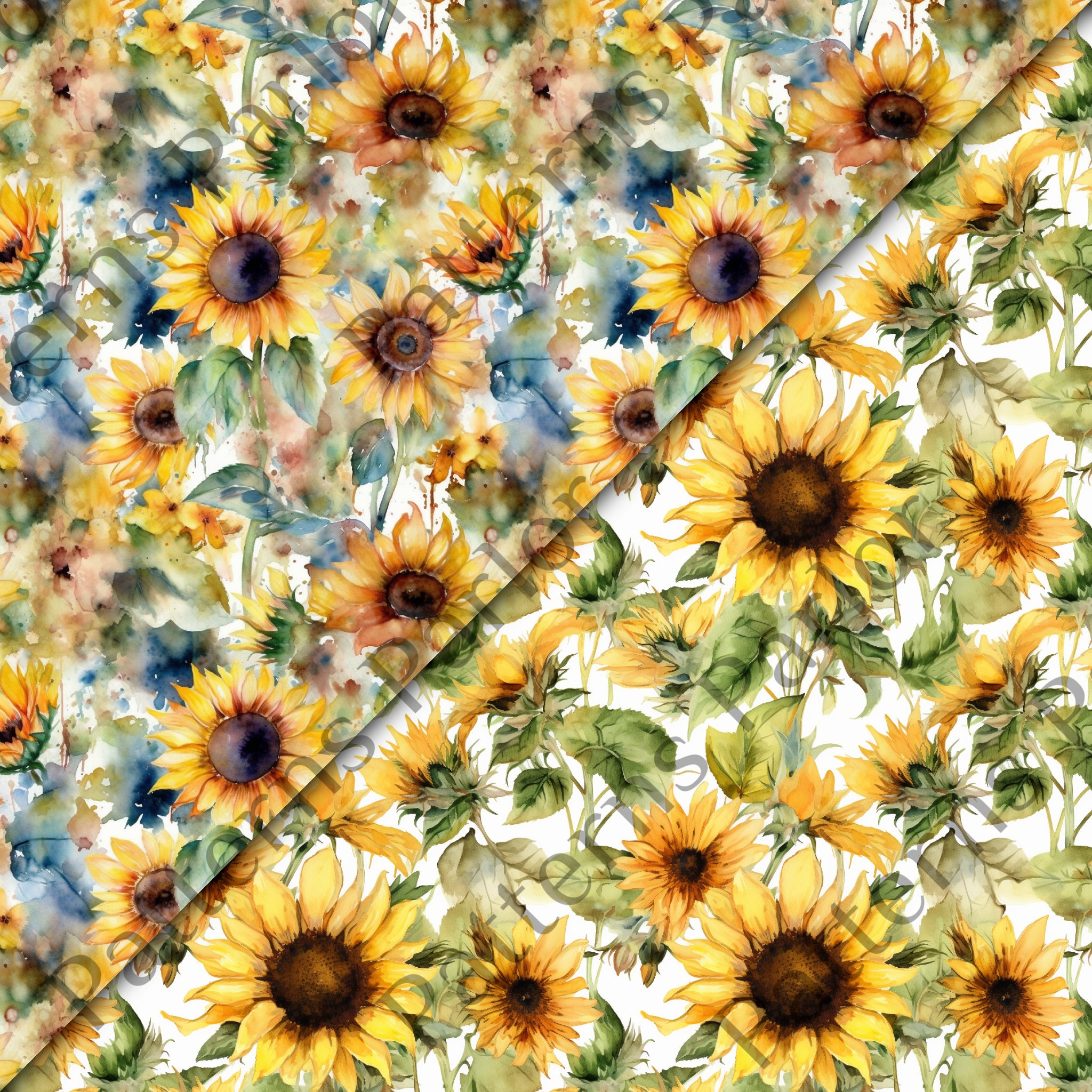 10 Watercolor Sunflowers Seamless Pattern, Digital Paper Bundle - Etsy