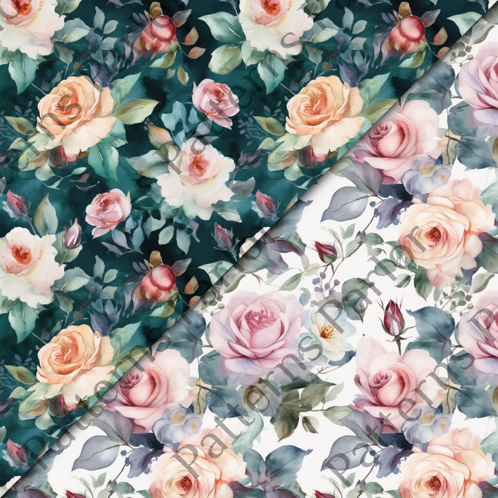 10 Watercolor Roses Seamless Pattern, Digital Paper Bundle - Etsy
