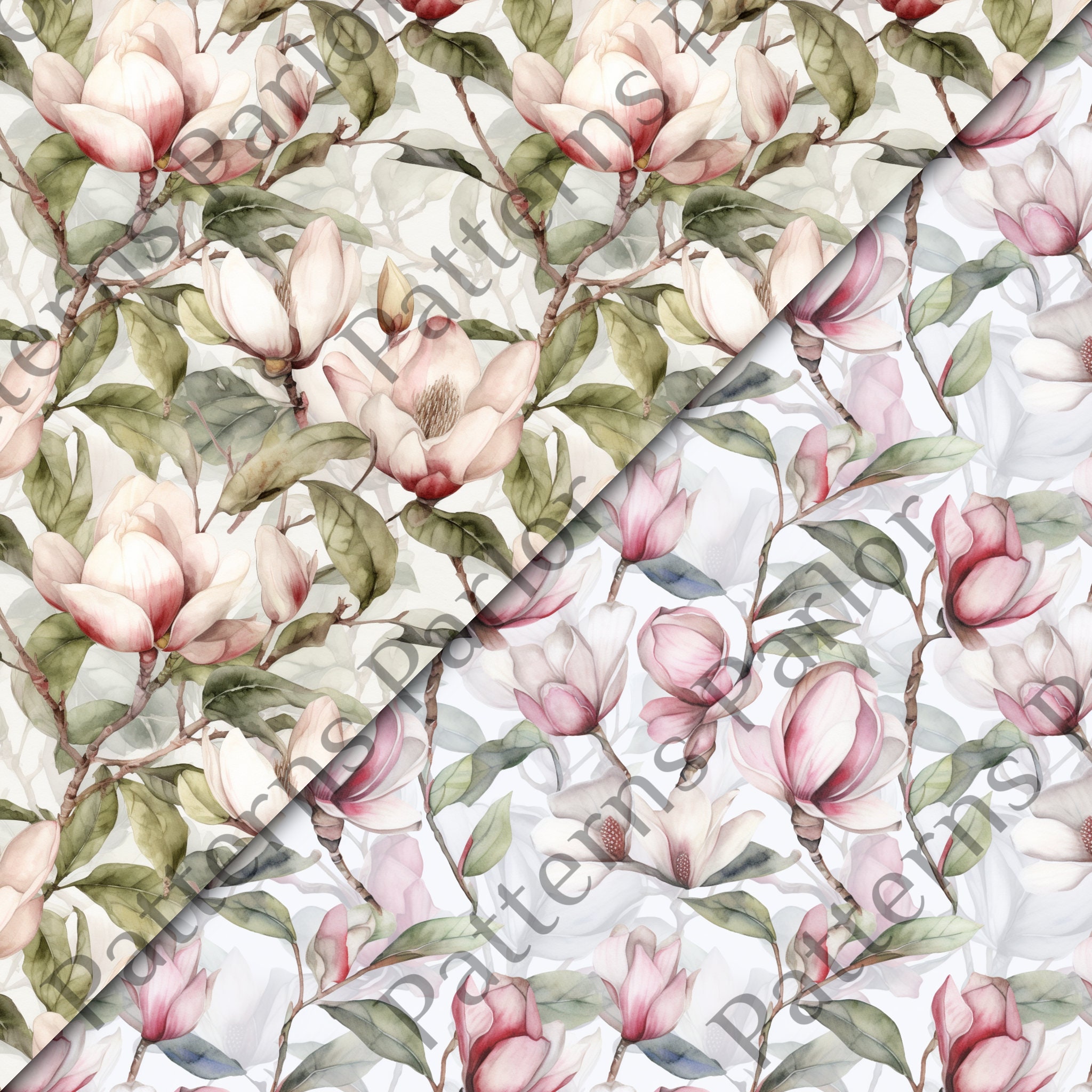 10 Watercolor Magnolias Seamless Pattern, Digital Paper Bundle - Etsy