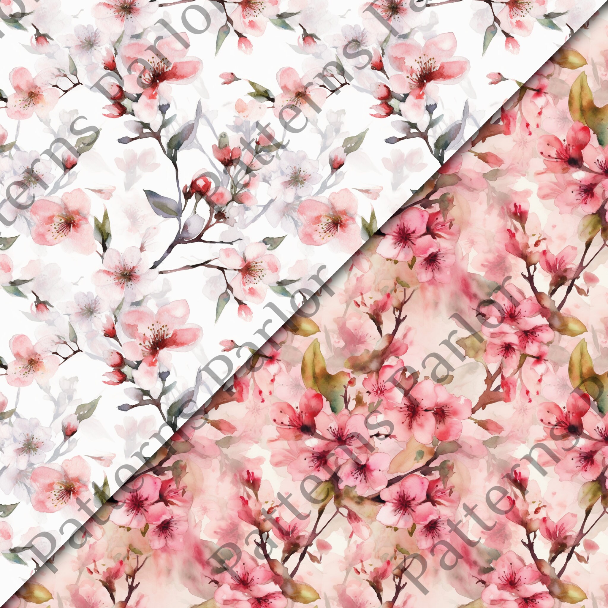 10 Watercolor Cherry Blossom Seamless Pattern, Digital Paper Bundle - Etsy
