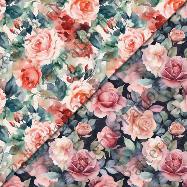 10 Watercolor Roses Seamless Pattern, Digital Paper Bundle - Etsy