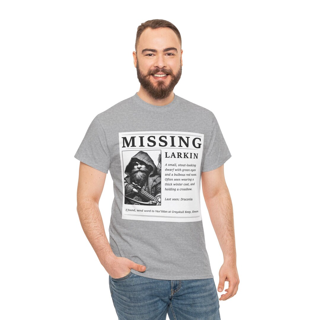 Missing Larkin Poster T-shirt | Dnd Dungeons and Dragons Tshirt Raishan ...