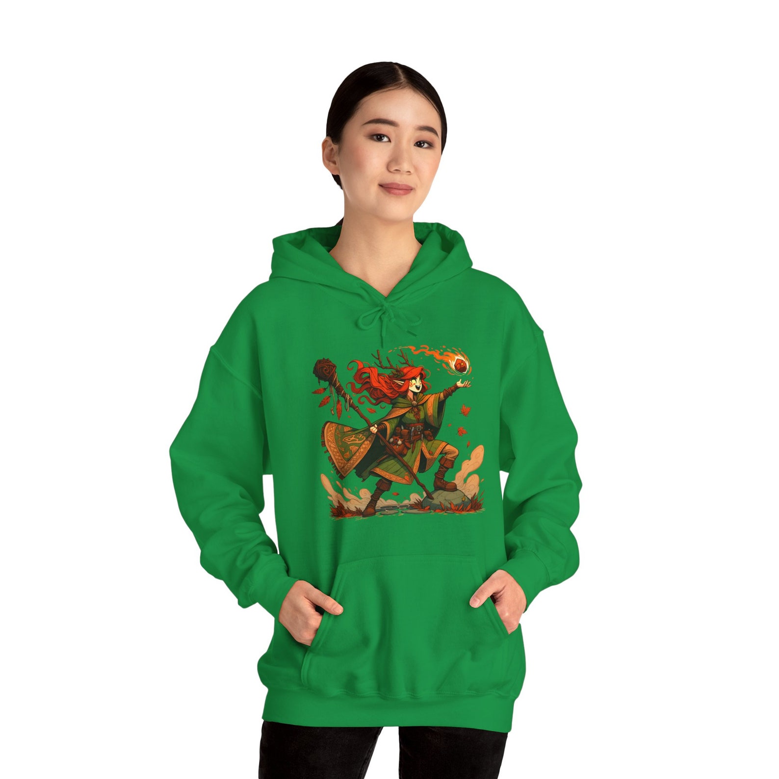 Cartoon Druid Spellcaster Hooded Sweatshirt | Kiki Druid Spells Dnd ...