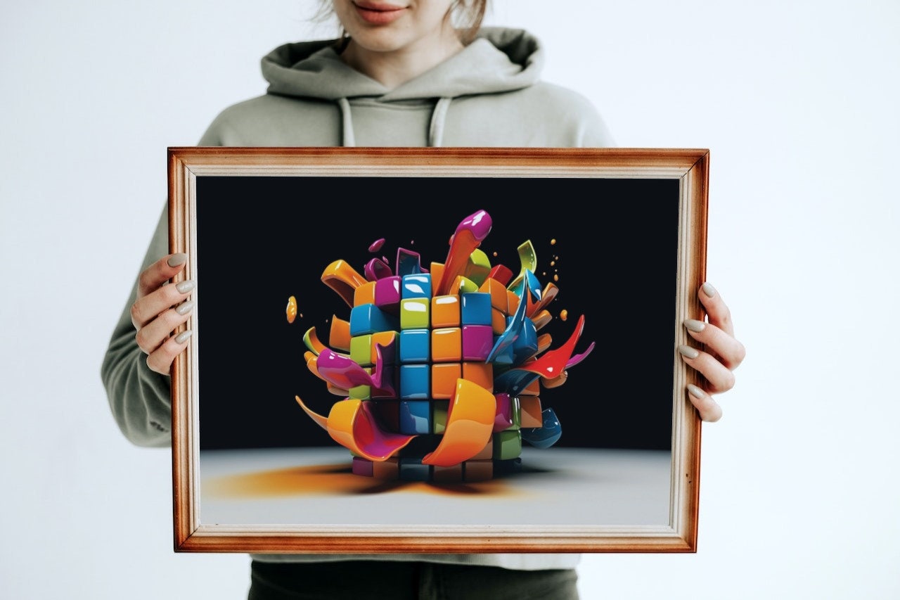 Rubik's Cube Poster, Rubik's Cube Abstract Art, Digital Download ...