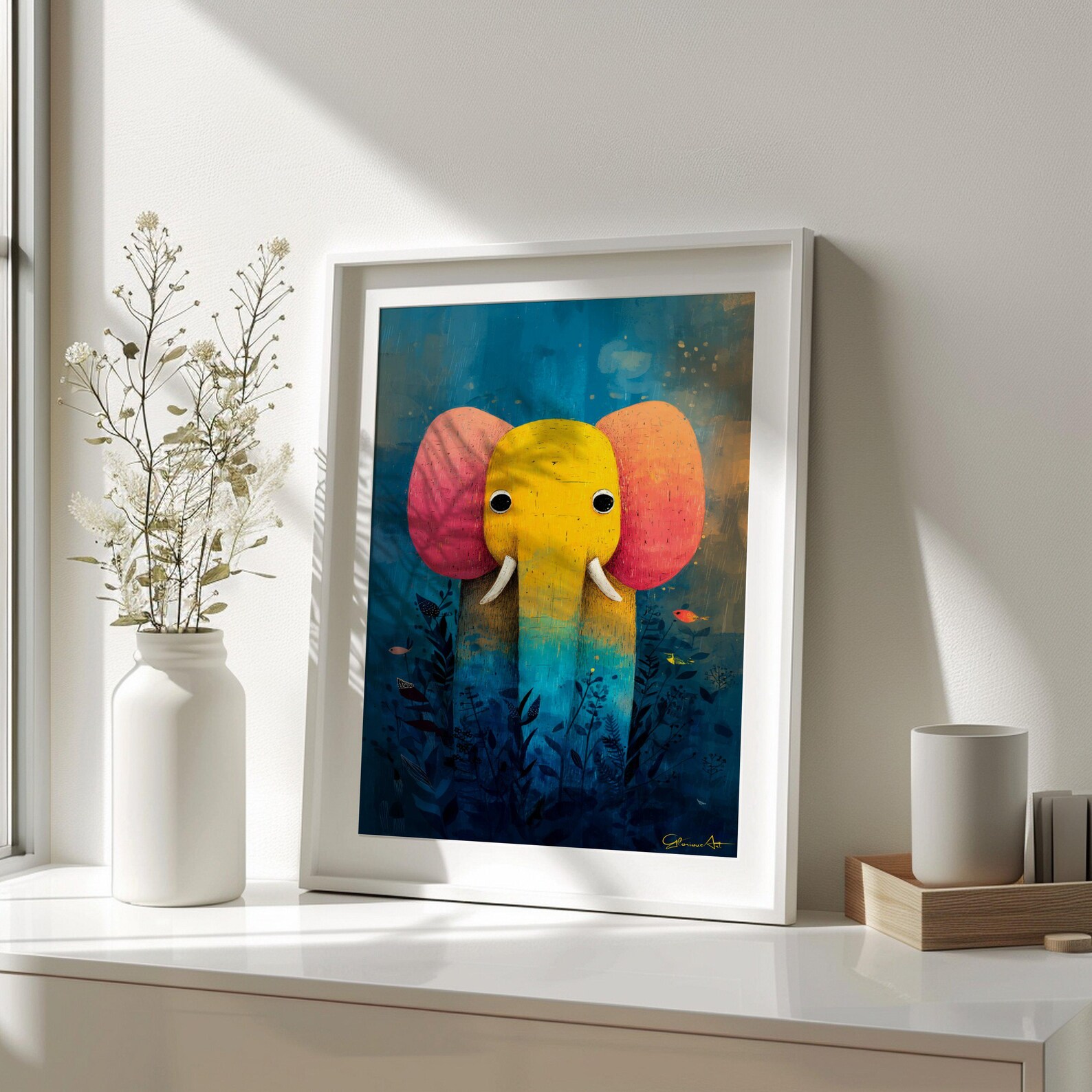 Colorful Elephant Wall Art, Abstract Animal Print, Whimsical Home Decor ...