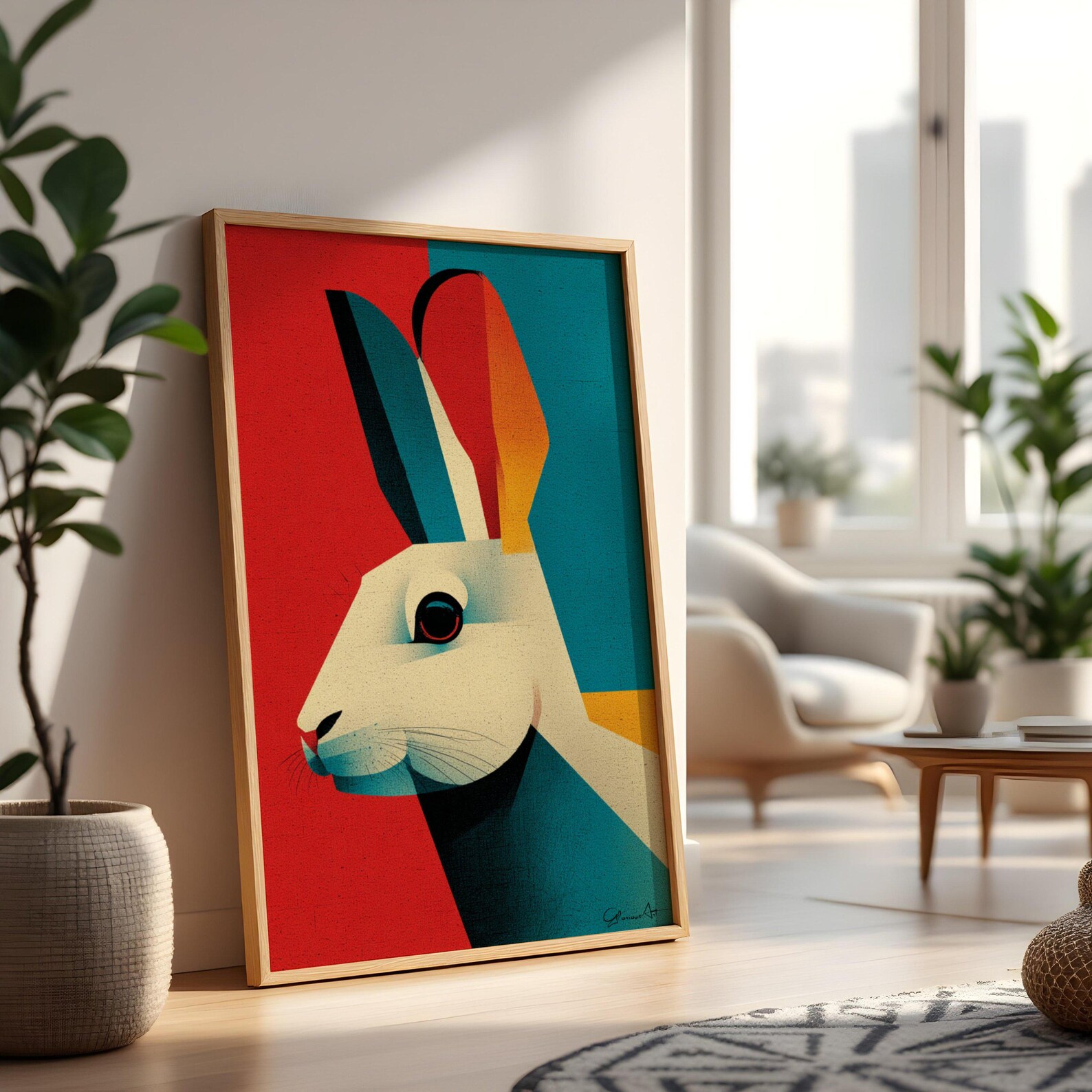 Abstract Hare Wall Art, Geometric Rabbit Decor, Modern Animal Print ...