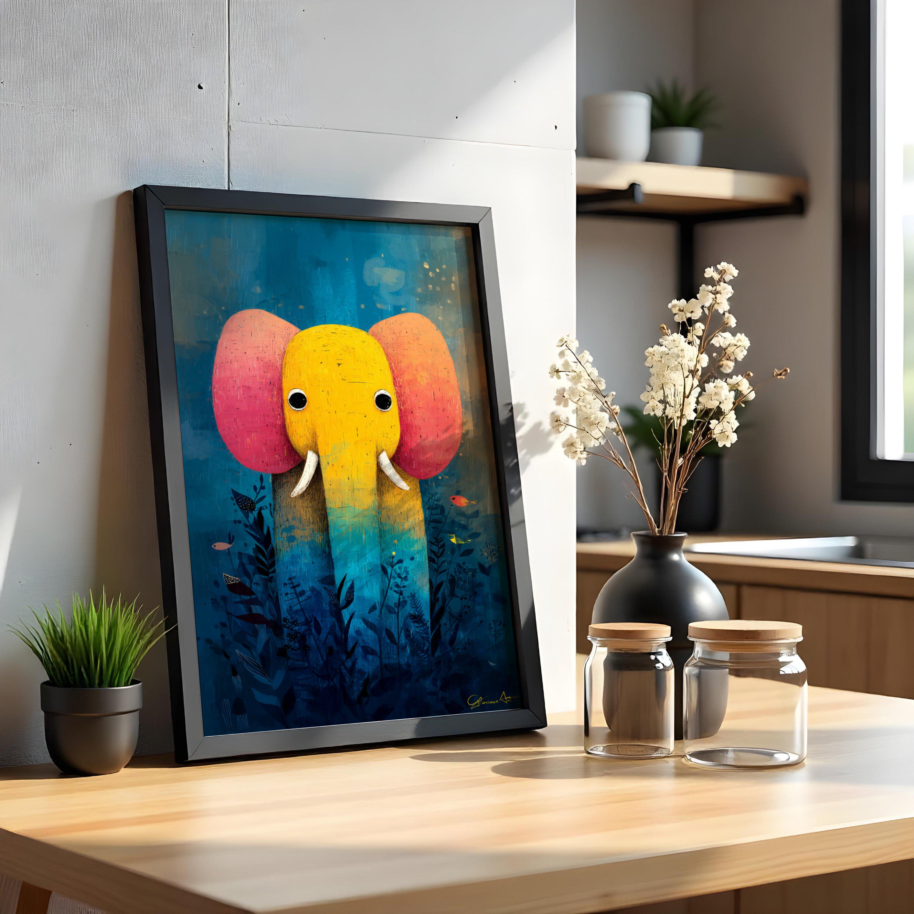Colorful Elephant Wall Art, Abstract Animal Print, Whimsical Home Decor ...