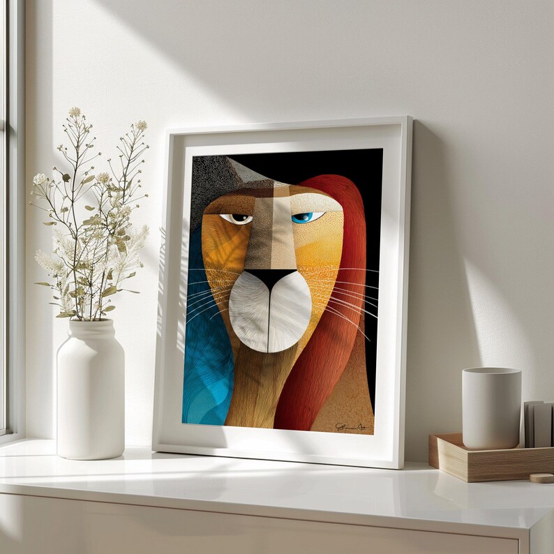 Lion Wall Art, Abstract Lion, Modern Art Print, Geometric Lion Decor ...
