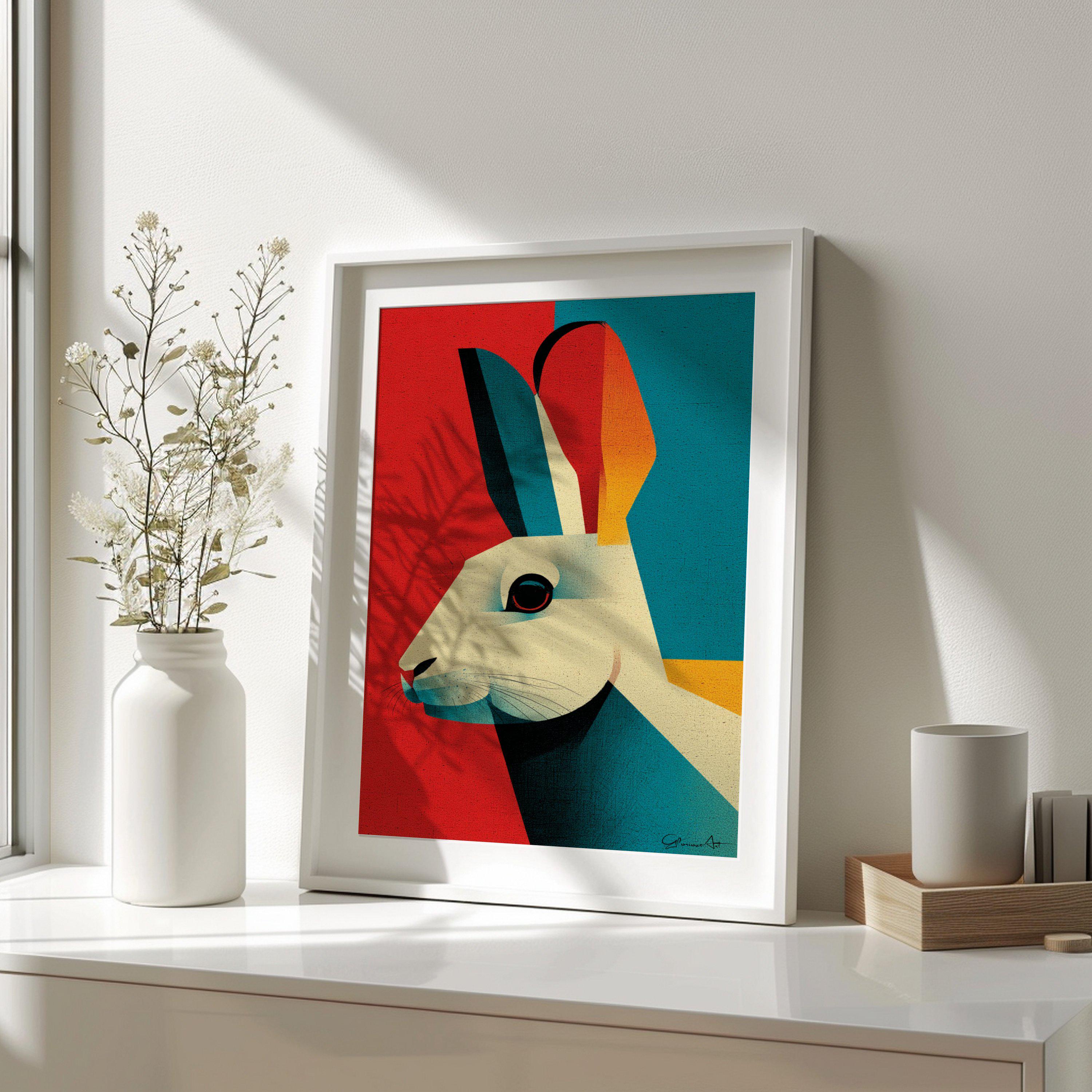 Abstract Hare Wall Art, Geometric Rabbit Decor, Modern Animal Print ...