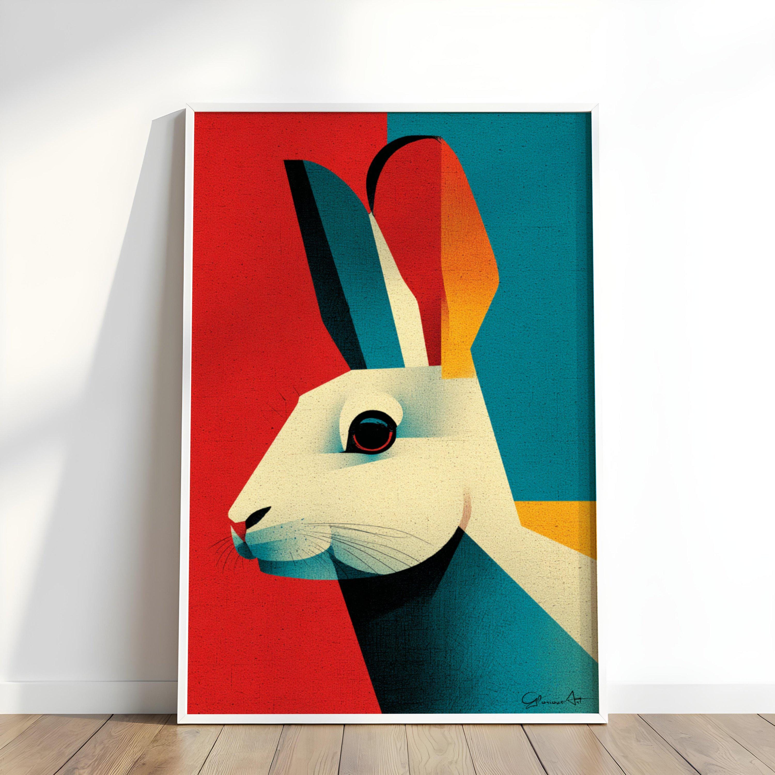 Abstract Hare Wall Art, Geometric Rabbit Decor, Modern Animal Print ...