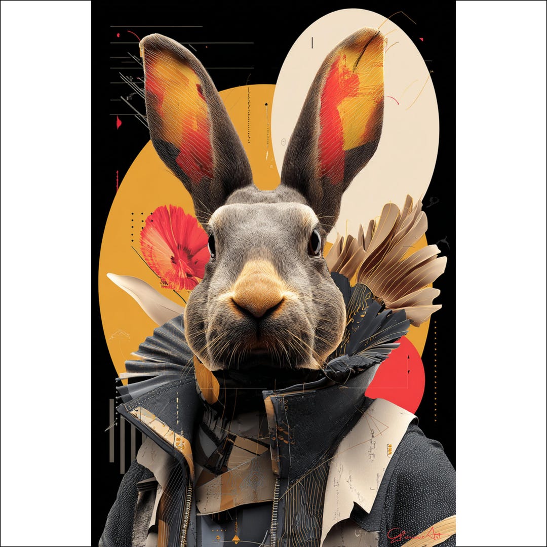 Anthropomorphic Rabbit Wall Art, Animal Art Print, Rabbit in Clothes ...
