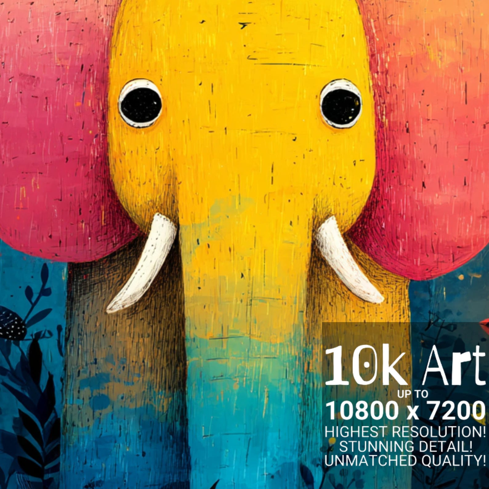 Colorful Elephant Wall Art, Abstract Animal Print, Whimsical Home Decor ...