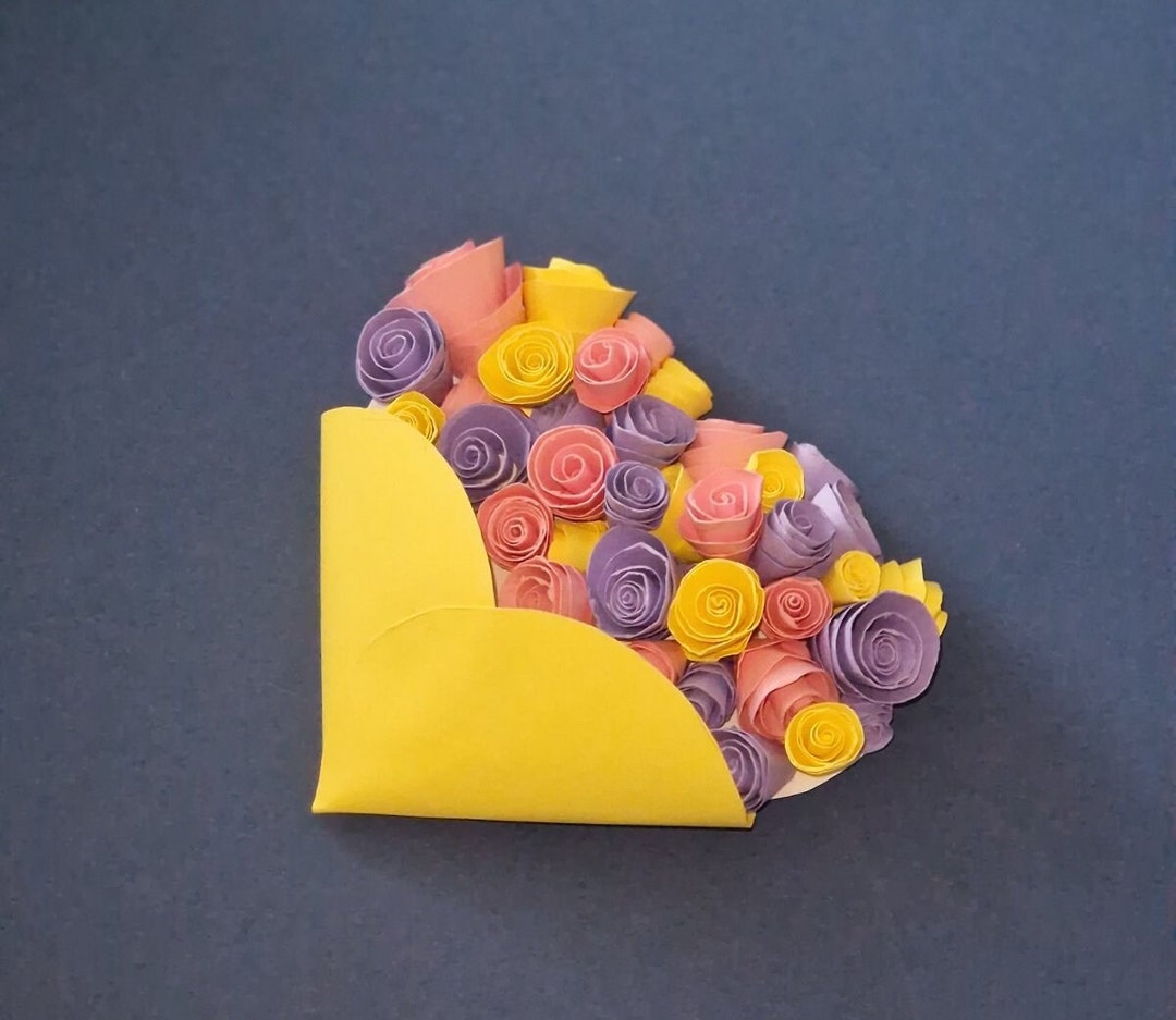 Spiral Heard Paper Rose Card - Paper Home Decor, Paper Anniversary Gift ...