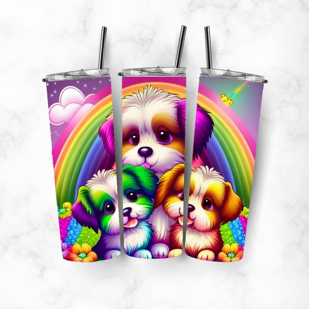 Cute Colorful Baby Dogs Flowers Rainbow 20oz Kids Tumbler Sublimation ...