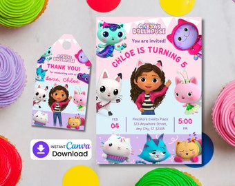 Editable Gabby's Dollhouse Birthday Invitation Template - Etsy