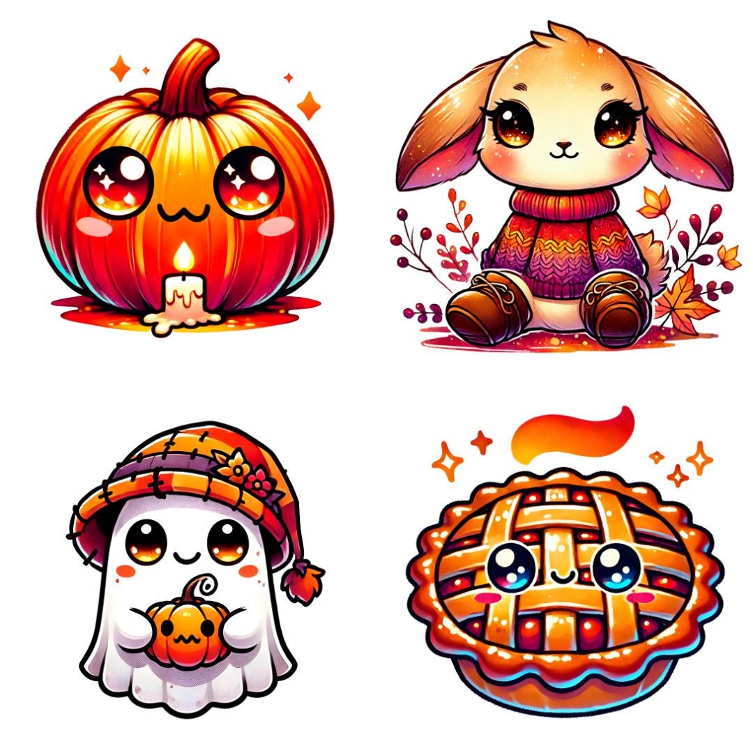 Cozy Fall Spooky Kawaii Art PNG Clipart and Chibi Stickers, DALL-E 3 ...