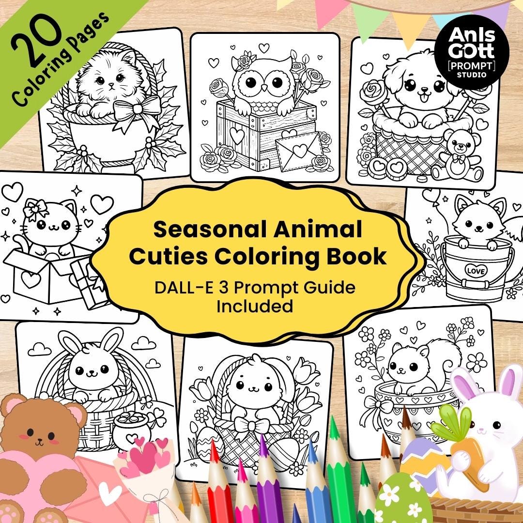 Seasonal Coloring Pages & DALLE 3 Prompt Guide, Christmas, Valentine ...