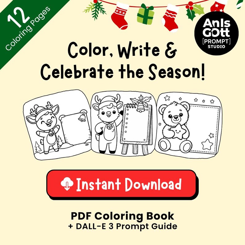 Christmas Coloring Pages, 12 Festive Note Pages, Holiday Printable ...