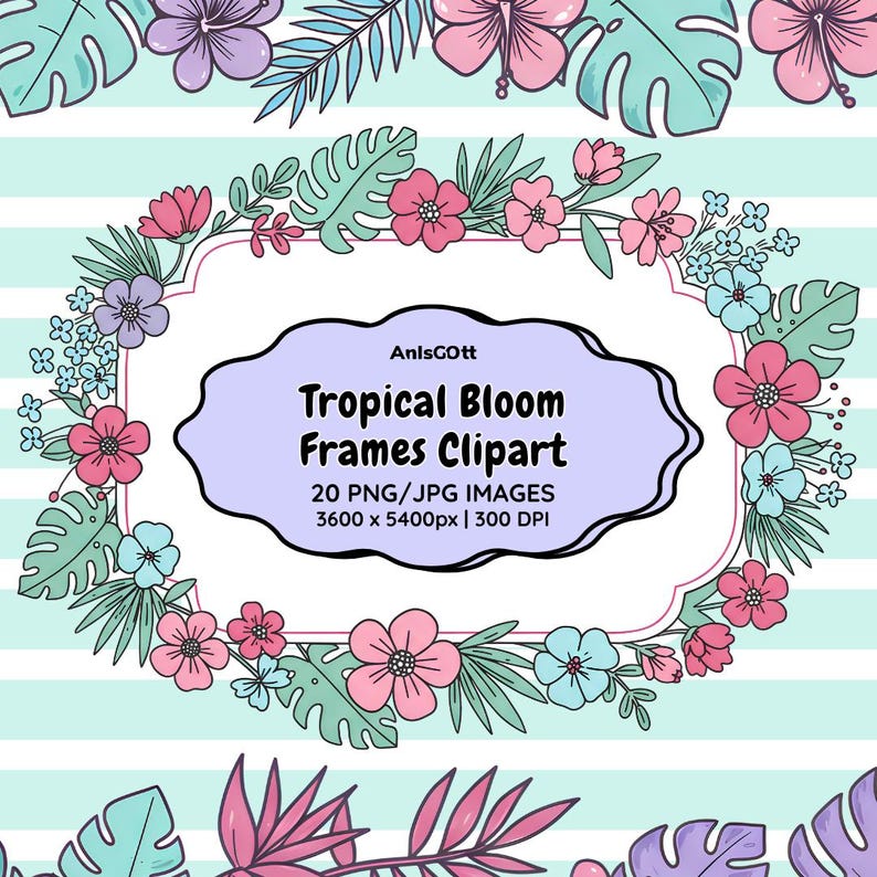 20 Tropical Floral Frames Clipart Bundle, Summer Floral Borders PNG ...