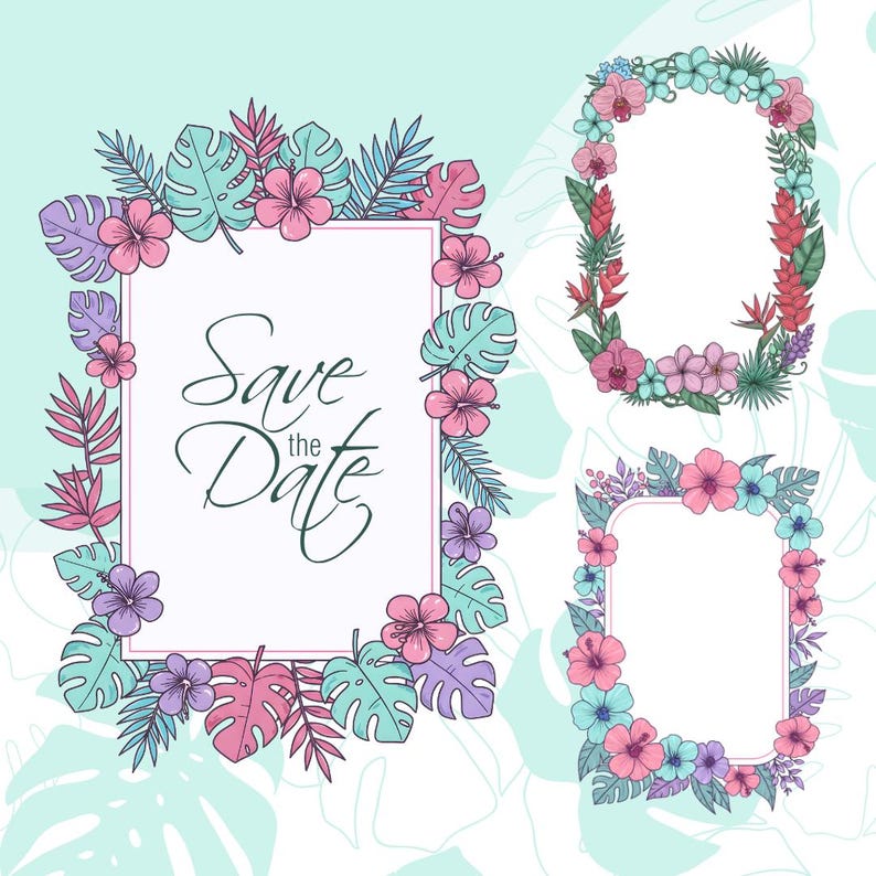 20 Tropical Floral Frames Clipart Bundle, Summer Floral Borders PNG ...