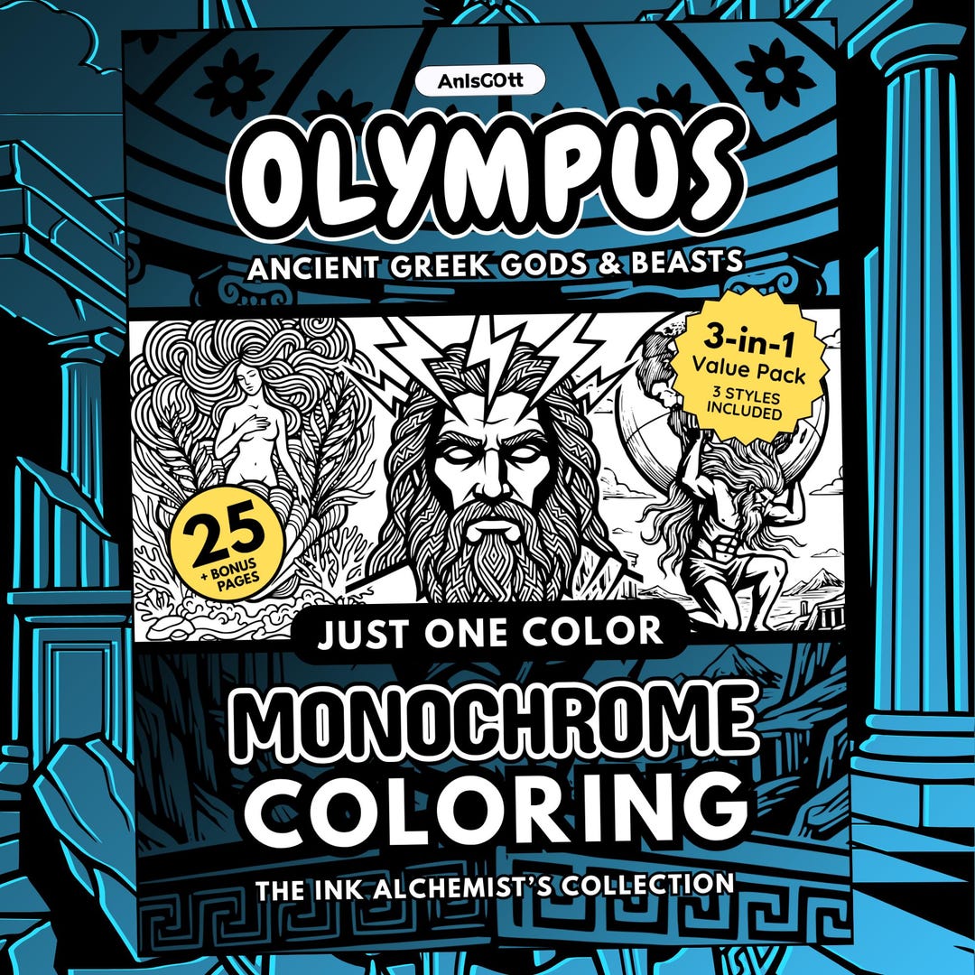 Olympus Greek Gods Monochrome Coloring Book, Ancient Myths, Hellenic ...