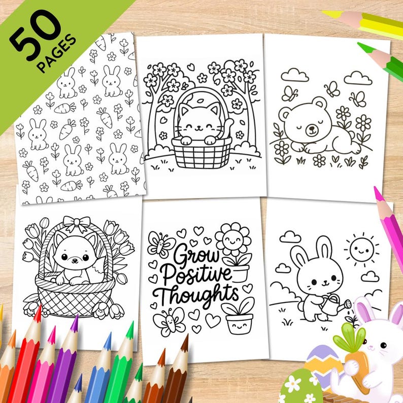 Cute Bold & Easy Spring Coloring Book, 50 Coloring Pages With Kawaii ...