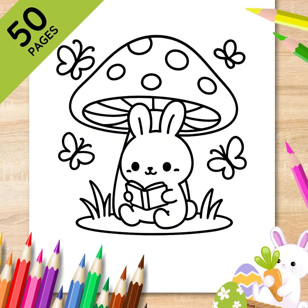 Cute Bold & Easy Spring Coloring Book, 50 Coloring Pages With Kawaii ...