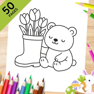 Cute Bold & Easy Spring Coloring Book, 50 Coloring Pages With Kawaii ...