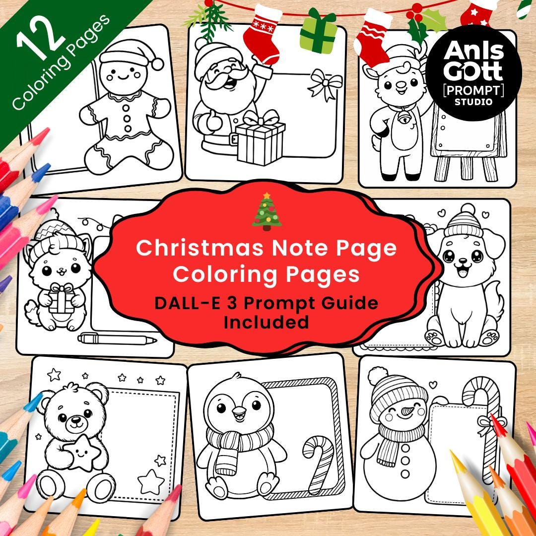 Christmas Coloring Pages, 12 Festive Note Pages, Holiday Printable ...