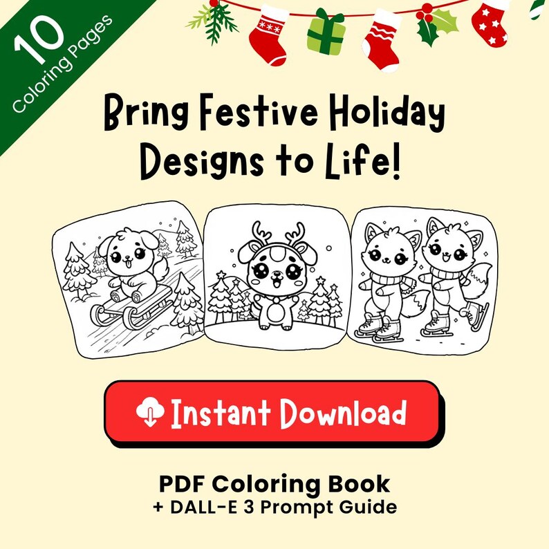 Christmas Coloring Pages, Cute Holiday Cheer Coloring Book PDF, Bold ...