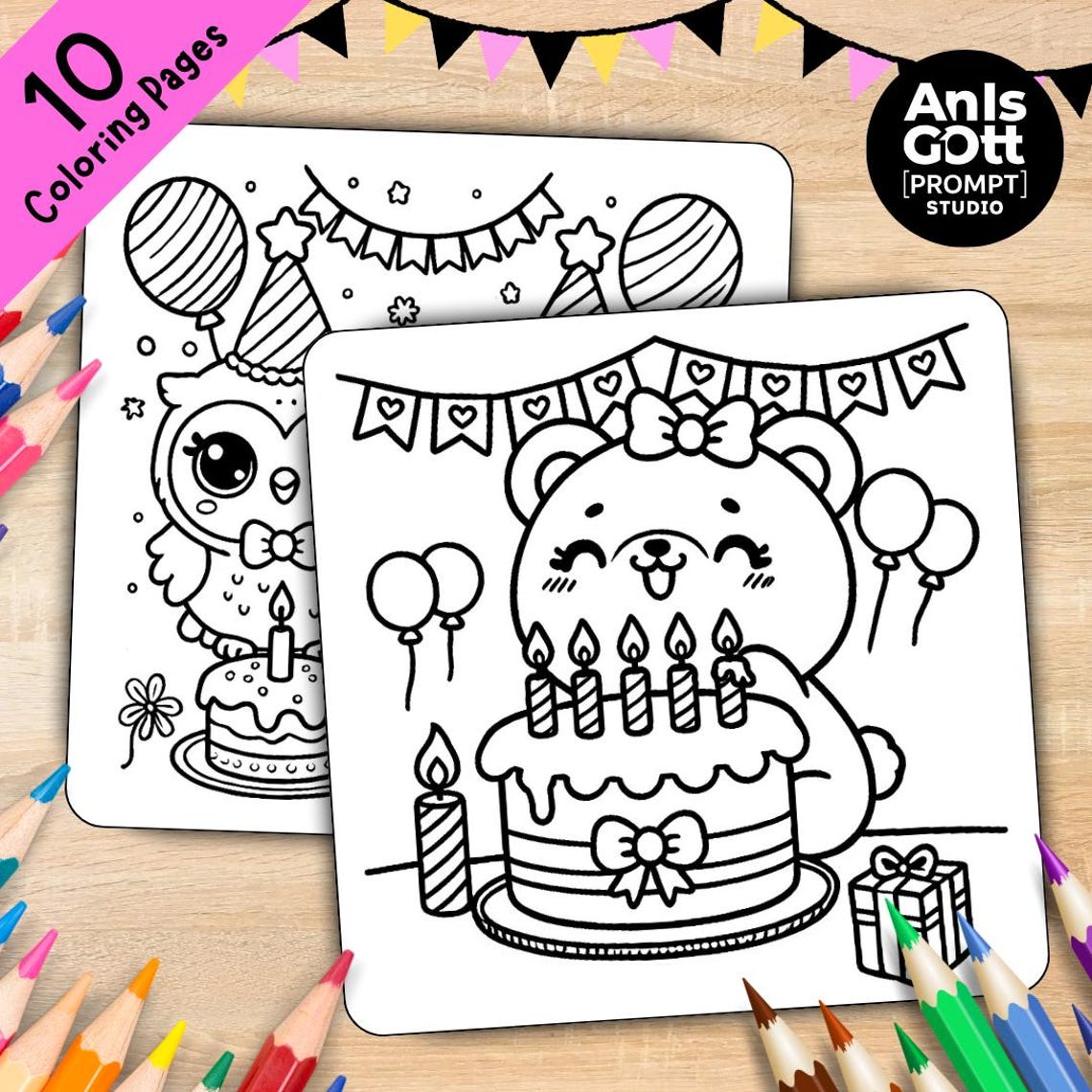 Cute Birthday Animals Coloring Book PDF, 10 Fun Printable Pages for ...