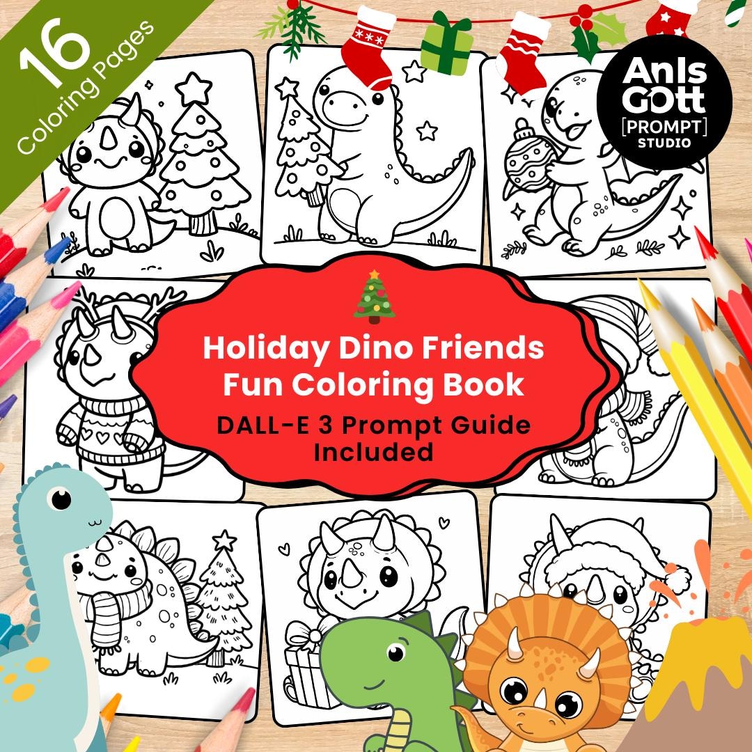 Christmas Dino Coloring Pages: Kawaii Holiday Fun (digital Download) - Etsy
