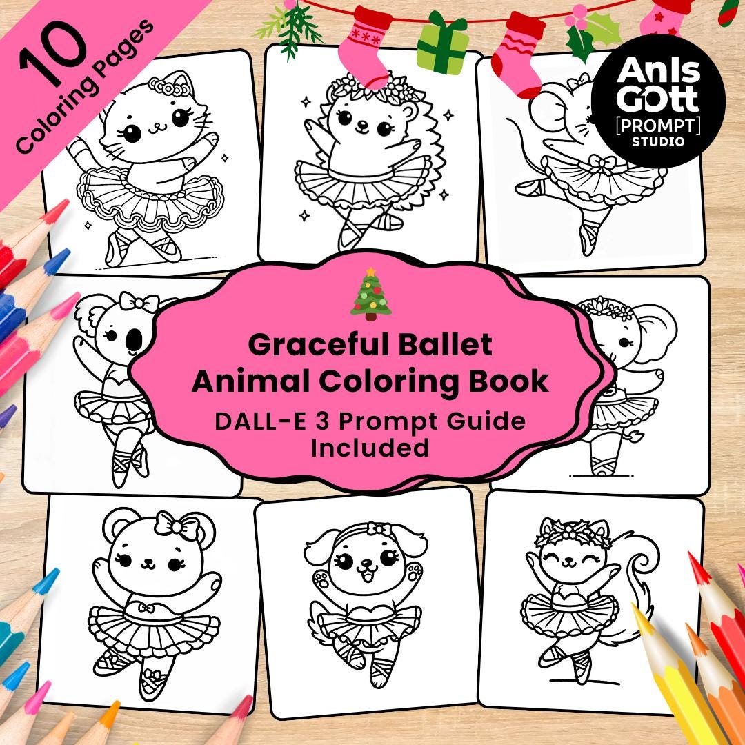 Christmas Coloring Pages, Cute Ballet Animal Bold & Easy Coloring Book ...