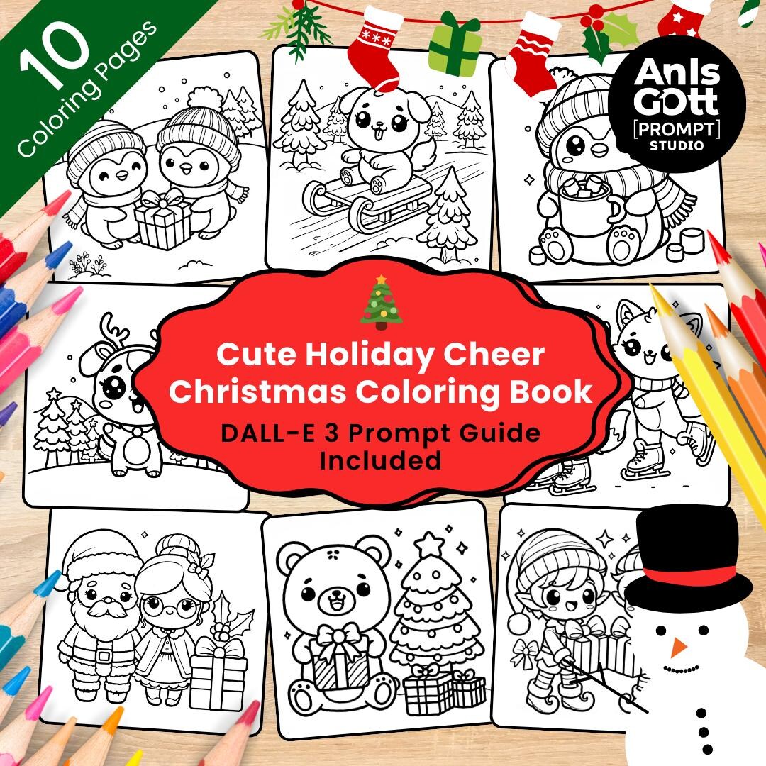 Christmas Coloring Pages, Cute Holiday Cheer Coloring Book PDF, Bold ...