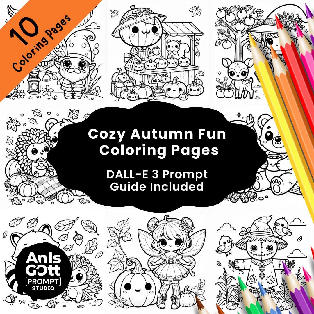 Cozy Autumn Coloring Pages, Cute Kawaii Thanksgiving Harvest Prints ...