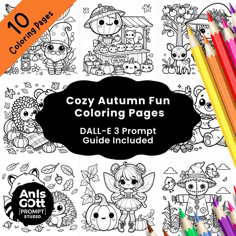 Cozy Autumn Coloring Pages, Cute Kawaii Thanksgiving Harvest Prints ...