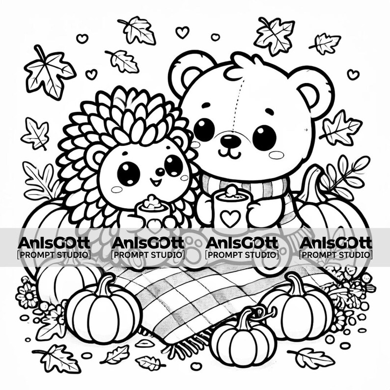 Cozy Autumn Coloring Pages, Cute Kawaii Thanksgiving Harvest Prints ...