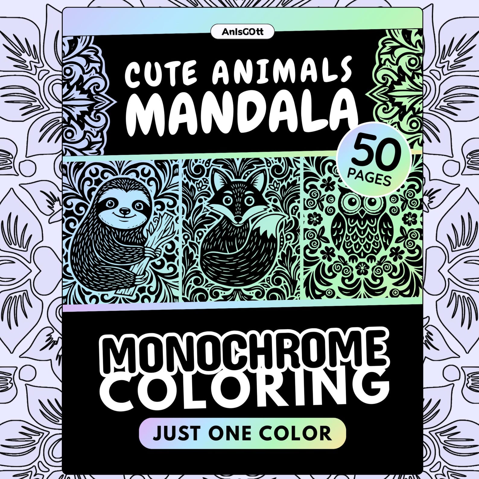 Monochrome Coloring Book, Animals Mandalas, Stress Relief, Relaxing ...