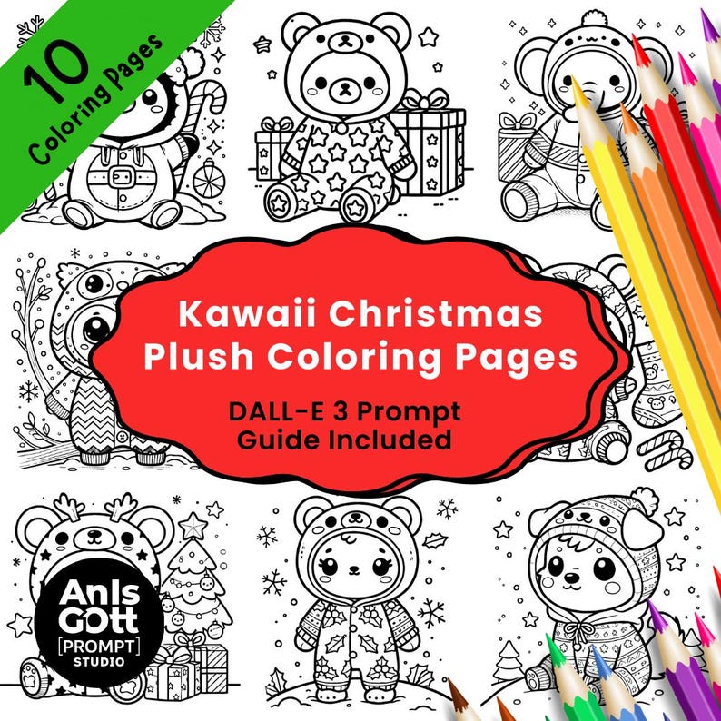 Christmas Coloring Pages, Kawaii Plush Animal Coloring Book for Kids ...
