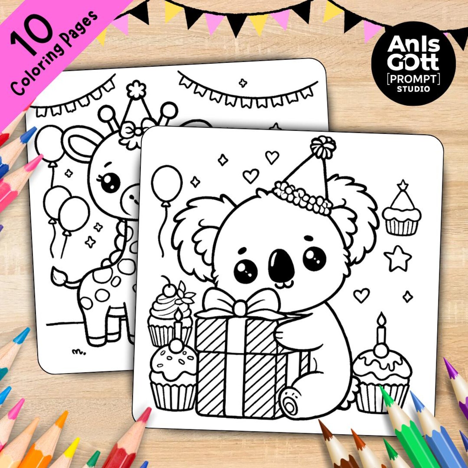 Cute Birthday Animals Coloring Book PDF, 10 Fun Printable Pages for ...