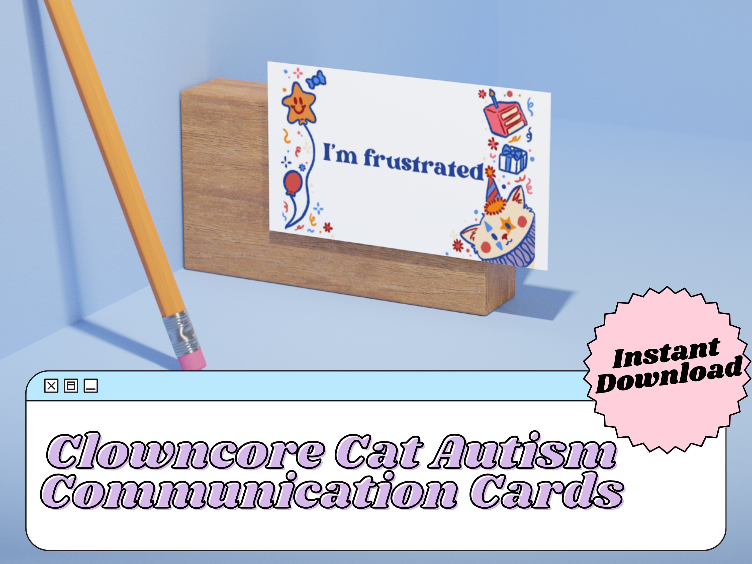 Clowncore Cat Non Verbal Communication Card | Instant Download Digital ...