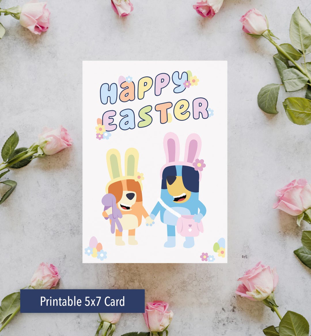 Happy Easter Bluey and Bingo Printable Card, Bluey Digital Download ...