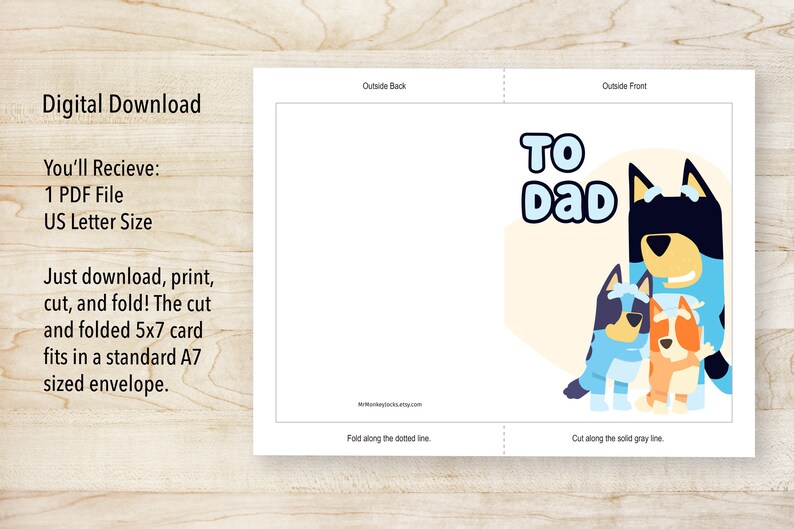 To Dad, Printable Bluey Father's Day Card or Bluey Birthday Card for ...