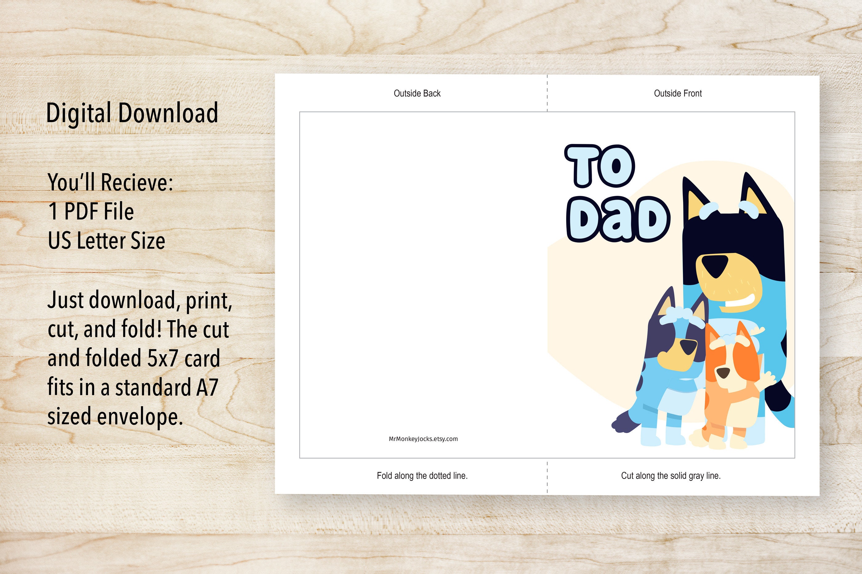 To Dad, Printable Bluey Father's Day Card or Bluey Birthday Card for ...