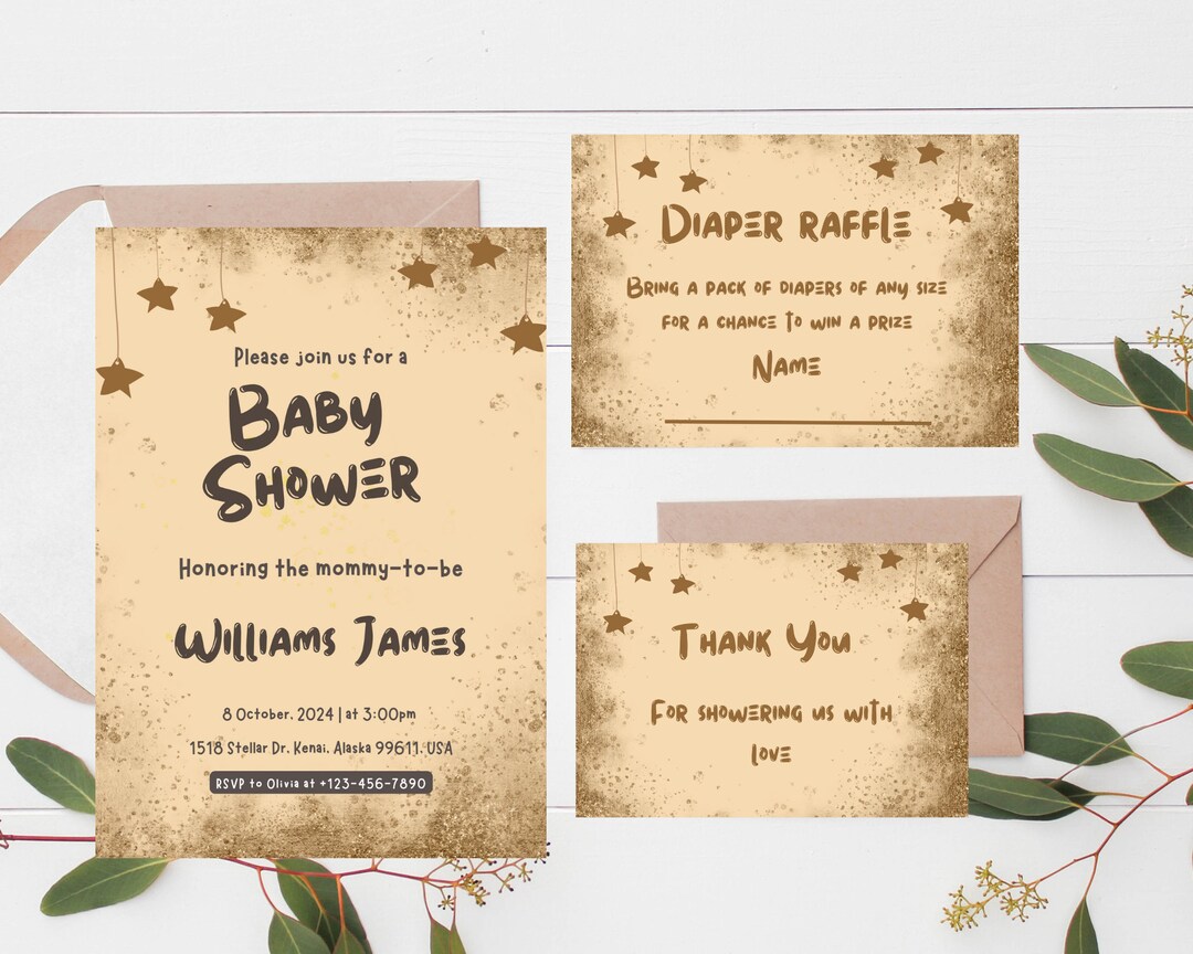 Cute Brown Baby Shower Invitation Card Thank You Card Raffle - Etsy