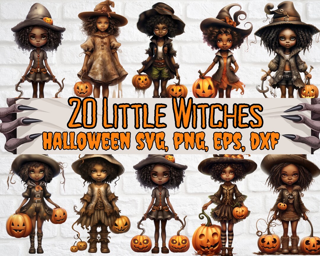 Little Witches Halloween Clipart, AI ART, Halloween Svg, Halloween Png ...