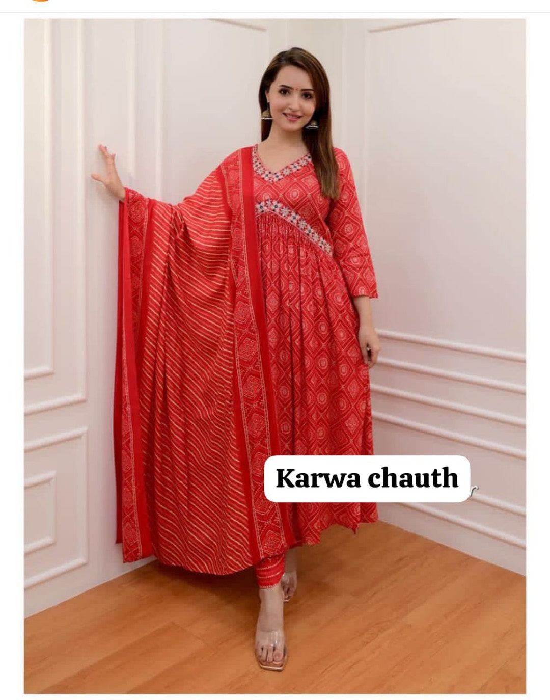 Karwa Chauth Special Chunari Pattern Red Color Kurta With - Etsy