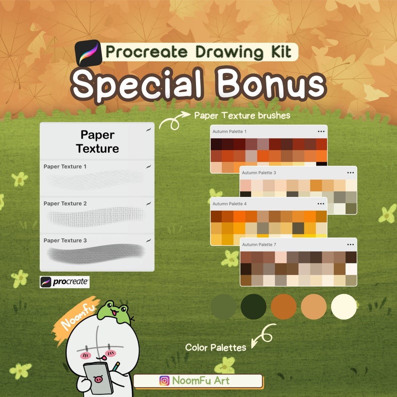 158 Procreate Autumn Cute Kawaii Fall Drawing Kit Brushes and Stamps, Fall Digital Art Set, Cute ...