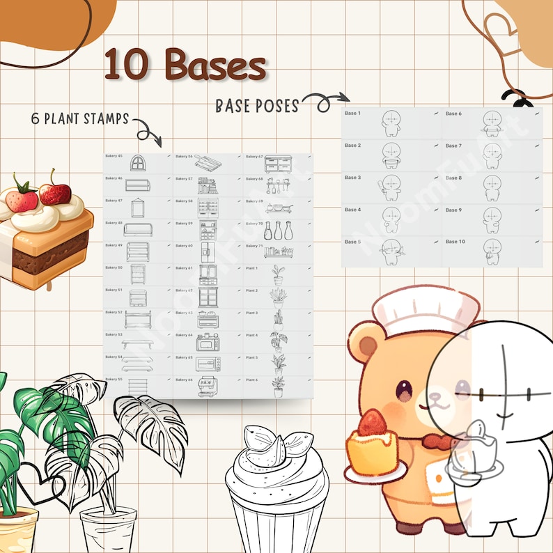 87 Procreate Kawaii Bakery Bases and Stamps, Cute and Kawaii, Chibi ...